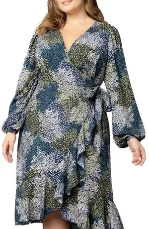 KIYONNA Julia Long Sleeve Midi Wrap Dress
