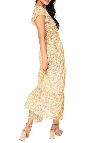 GIBSONLOOK Floral Flutter Sleeve Midi Dress