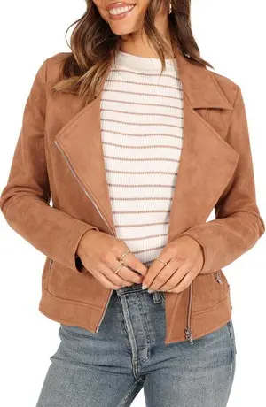 PETAL & PUP Spencer Faux Suede Moto Jacket - Tan