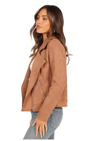 PETAL & PUP Spencer Faux Suede Moto Jacket - Tan