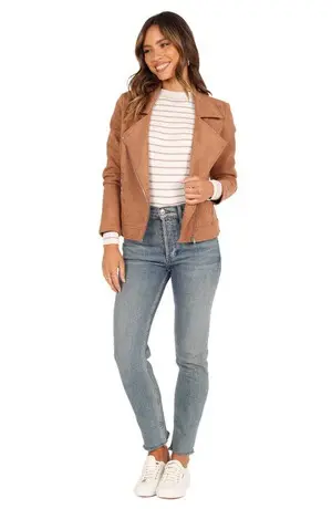 PETAL & PUP Spencer Faux Suede Moto Jacket - Tan
