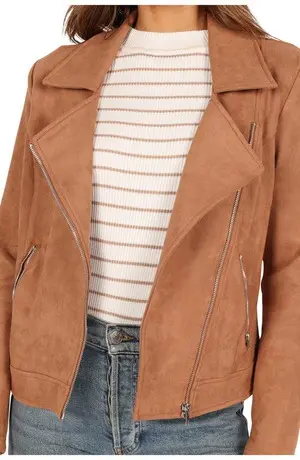 PETAL & PUP Spencer Faux Suede Moto Jacket - Tan