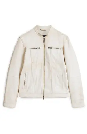 John Varvatos Brando Band Collar Leather Jacket