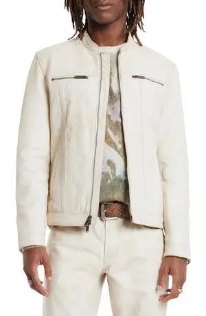 John Varvatos Brando Band Collar Leather Jacket
