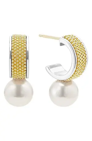 Lagos Luna Pearl Hoop Earrings - Silver