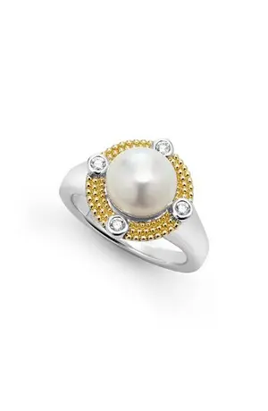 Lagos Luna Freshwater Pearl And Diamond Ring - Silver