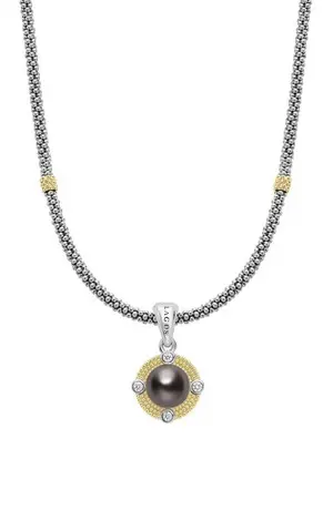 Lagos Luna Freshwater Pearl & Diamond Pendant Necklace