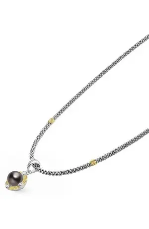 Lagos Luna Freshwater Pearl & Diamond Pendant Necklace
