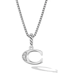 David Yurman Sterling Silver Pavé Diamond Initial Pendant Necklace - Sterling Silver - C