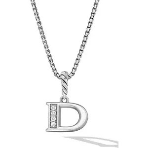 David Yurman Sterling Silver Pavé Diamond Initial Pendant Necklace - Sterling Silver - D