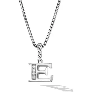 David Yurman Sterling Silver Pavé Diamond Initial Pendant Necklace - Sterling Silver - E