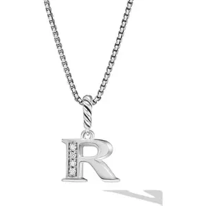 David Yurman Sterling Silver Pavé Diamond Initial Pendant Necklace - Sterling Silver - R