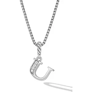 David Yurman Sterling Silver Pavé Diamond Initial Pendant Necklace - Sterling Silver - U