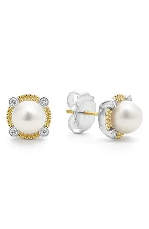 Lagos Luna Pearl And Diamond Stud Earrings