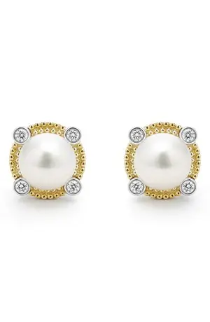 Lagos Luna Pearl And Diamond Stud Earrings