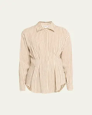 Max Mara Eritrea Darted Striped Flax Shirt - White