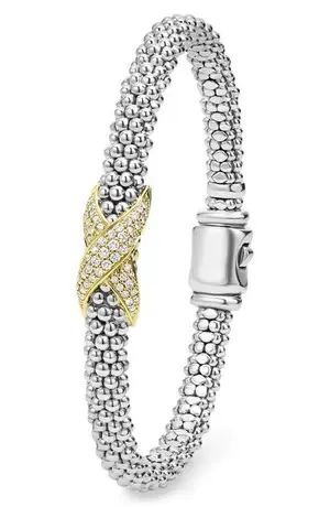 Lagos Embrace Pavé Diamond X Bracelet - Silver