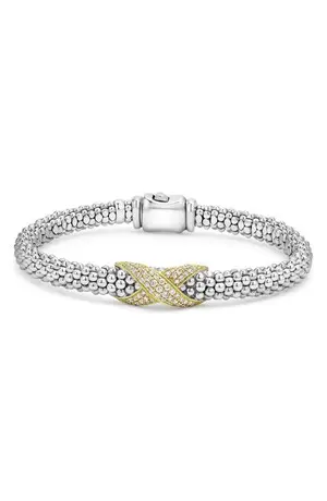 Lagos Embrace Pavé Diamond Center X Bracelet - Silver
