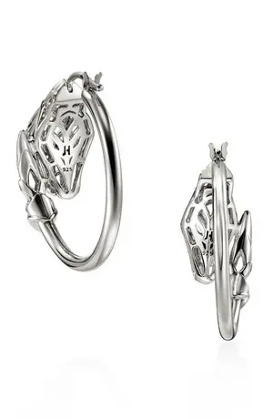 John Hardy Naga Hoop Earrings With Diamonds - Silver