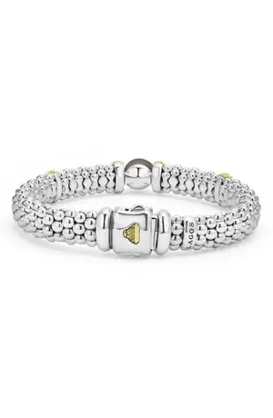 Lagos Luna Black Tahitian Pearl Station Bracelet - Silver