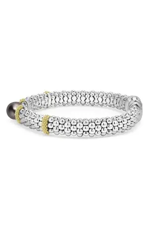 Lagos Luna Black Tahitian Pearl Station Bracelet - Silver