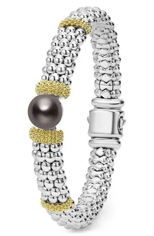 Lagos Luna Black Tahitian Pearl Station Bracelet - Silver