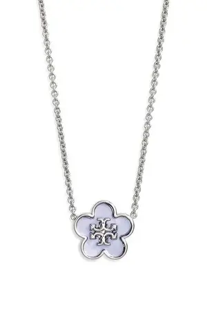 Tory Burch Forget Me Not Mother Of Pearl Pendant Necklace - Silver/purple