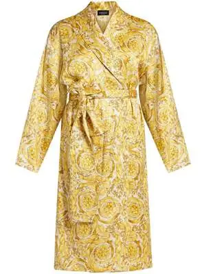 Versace Barocco-print Silk-satin Robe - Yellow