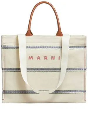 Marni Embroidered-logo Canvas Tote Bag - Neutrals