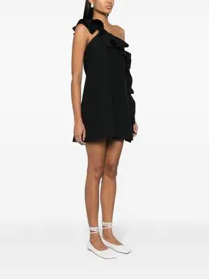 MSGM Ruffle-trim Asymmetric Minidress - Black