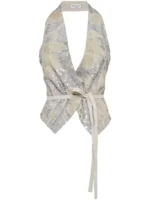 Brunello Cucinelli Sequin-embellished Linen Blouse