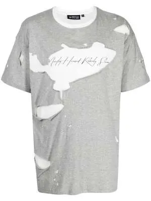 MOSTLY HEARD RARELY SEEN Logo-print Ripped-detail T-shirt - Grey