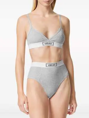 Versace Logo-patch Cotton-blend Bra - Grey