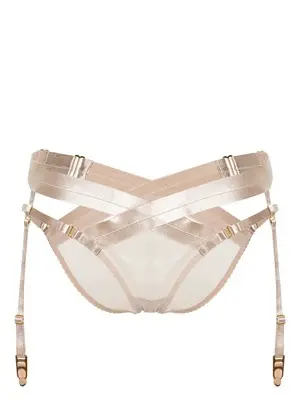 BORDELLE Tomoe Satin Harness Brief - Brown