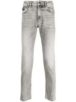 Versace Whiskering-effect Straight-leg Jeans - Grey