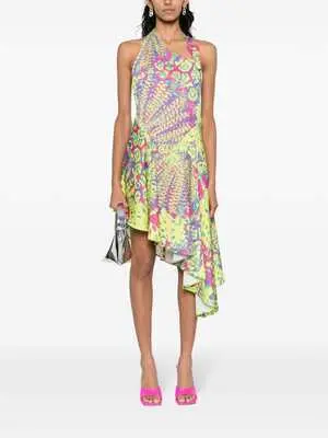 Versace Abstract-print Asymmetric Halterneck Dress
