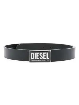 DIESEL® Logo-plaque Leather Belt - Black
