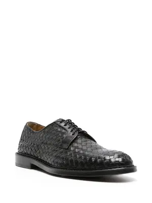 DOUCAL'S Interwoven Leather Derby Shoes - Black