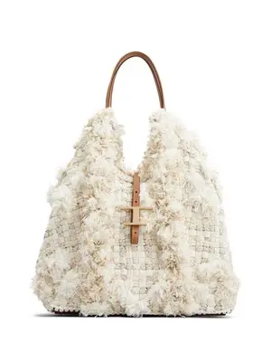 TOD'S Textured Woven Cotton Shoulder Bag