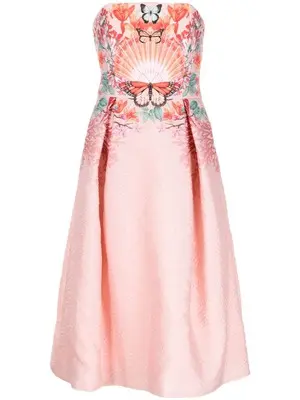 MARY KATRANTZOU Meadow Embroidered Midi Dress - Pink