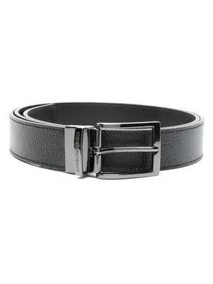 Emporio Armani Grained Leather Belt With Gunmetal-tone Hardware - Black
