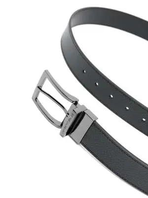 Emporio Armani Grained Leather Belt With Gunmetal-tone Hardware