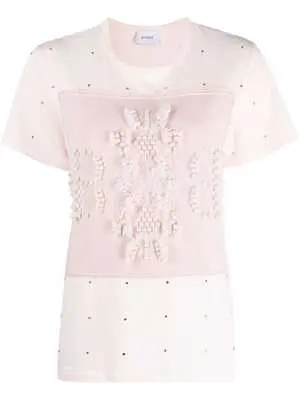 BARRIE Logo-embroidered Embellished T-shirt - Pink