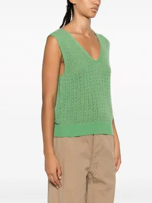BARRIE V-neck Cashmere Top - Green