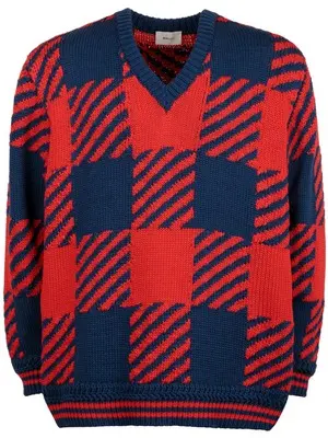 Bally Checked V-neck Cotton Jumper