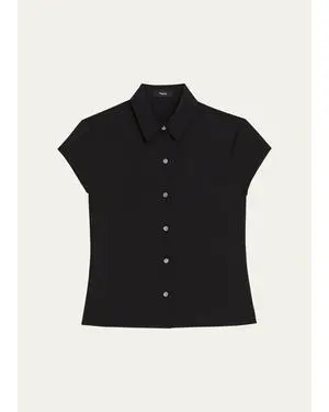 Theory Cap-sleeve Silk Georgette Blouse - Black - 00