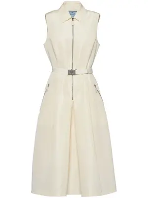 Prada Belted Faille Midi Dress