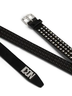 Dsquared2 Be Icon Plaque Studded Leather Belt