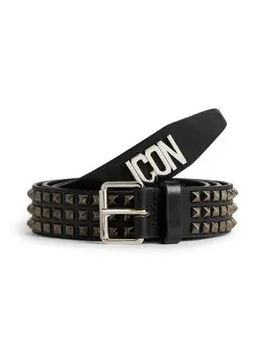 Dsquared2 Be Icon Plaque Studded Leather Belt