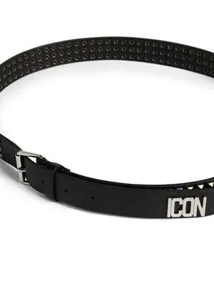 Dsquared2 Be Icon Plaque Studded Leather Belt